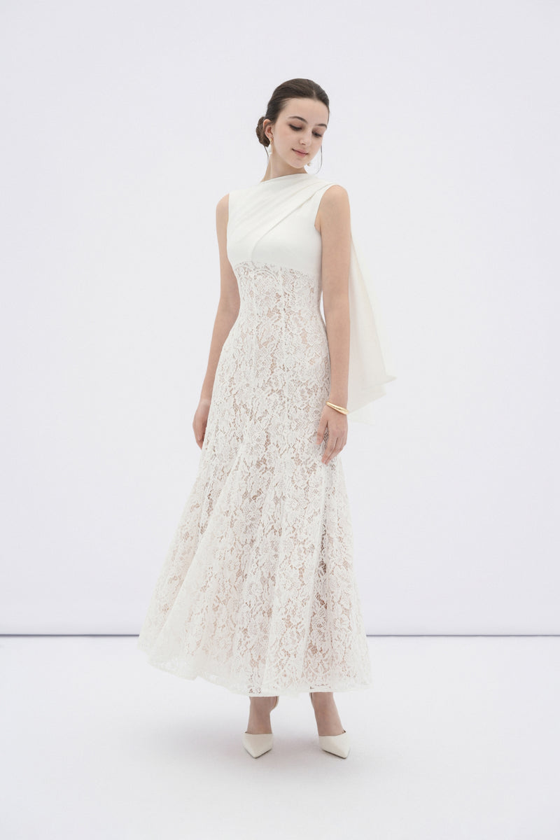 Velin Draped Lace Midi Dress – DeNio Official Website | DeNio