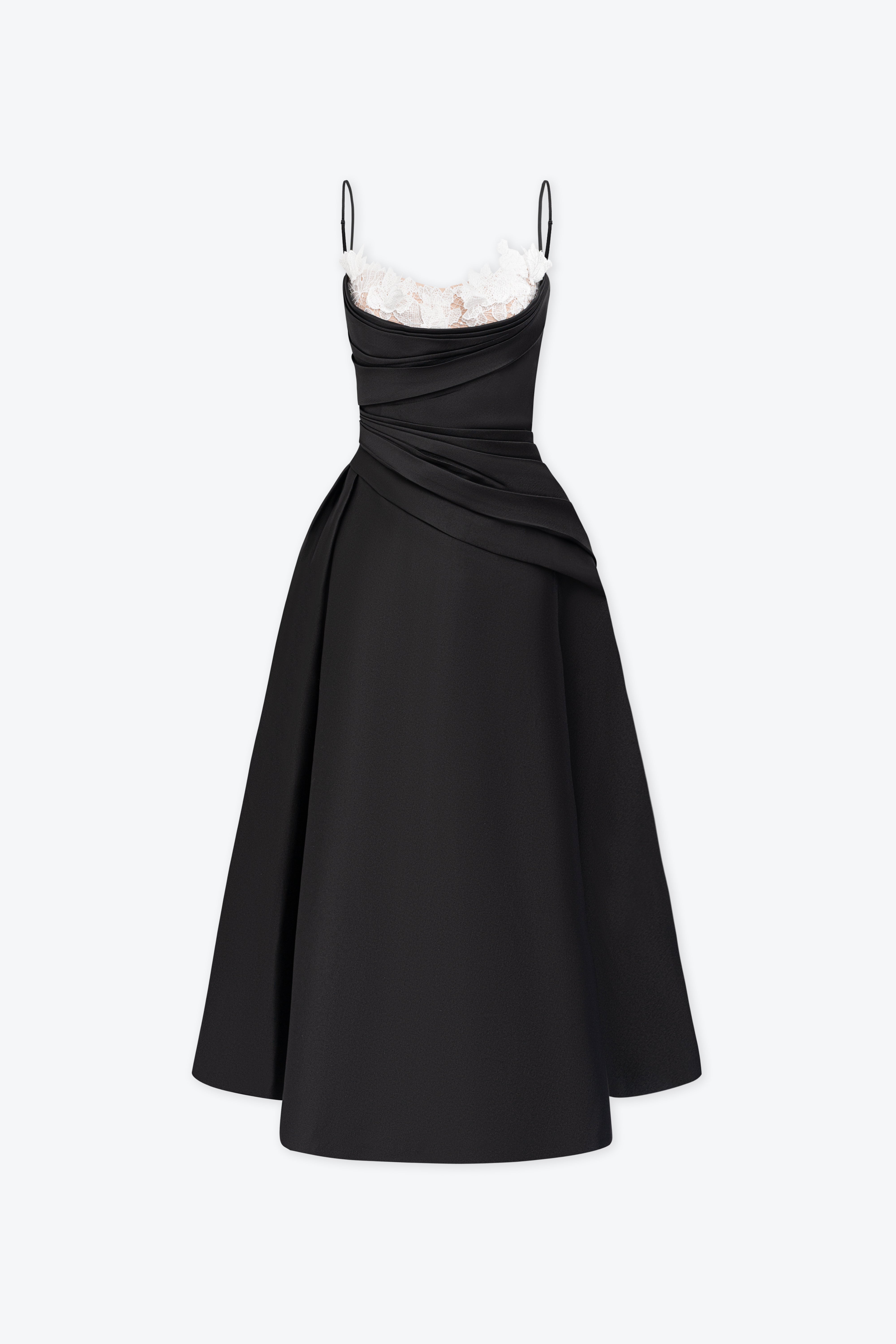 Alessa Draping Lace Midi Dress – DeNio Official Website | DeNio